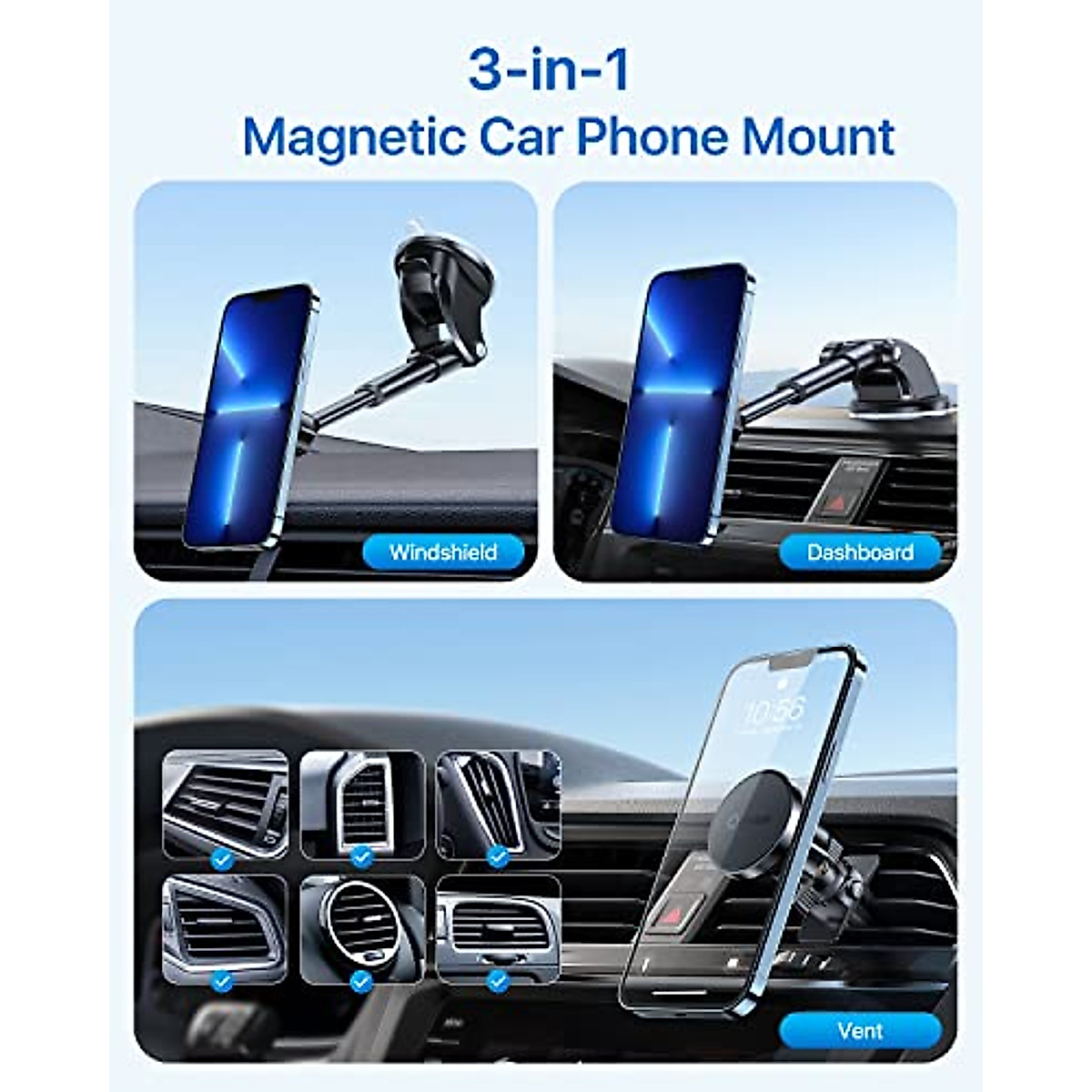 andobil [Bumps Friendly Magnetic Phone Holder for Car, [Super Strong Magnet] Universal Dashboard Windshield Car Mount Magnet Compatible with iPhone 13 12 Pro Max 11 XR Samsung S22 S21 All