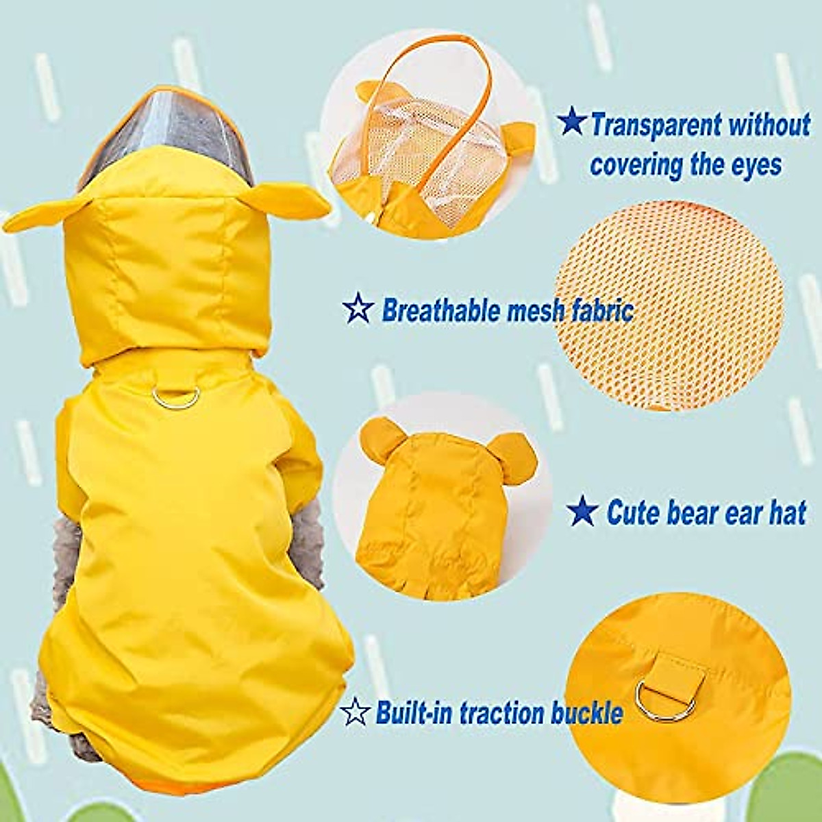 HonpraD Anxiety for Dogs Remedies Waterproof Pet Raincoat Four Legged All Inclusive Raincoat Small and Medium Sized Dog Puppy Rainy Dog Clothes