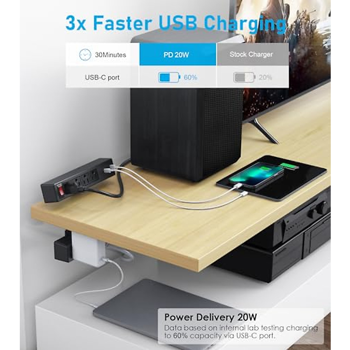 VILONG Desk Clamp Power Strip with USB, 2 in 1 Dual Layer Desktop Edge Power Strip, Removable Clamp Power Socket with 10AC Outlets & Switch, 6ft Extension Cord（Black）