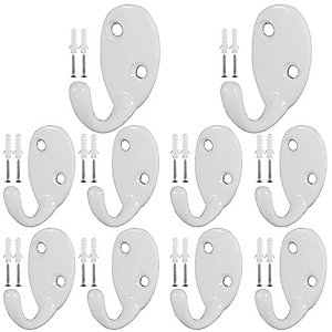 WEBI Coat Hooks Wall Mounted Robe Hooks Wall Hooks for Towel Closet Clothes Rail,10 Packs,White,XZG-WHT
