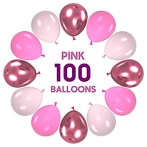OWill 100pcs Balloons Metallic Pink 12 Inches Pink Latex Balloons,Light Pink and Deep Pink Balloons for Birthday Baby Shower Wedding Party Supplies Arch Garland Decoration