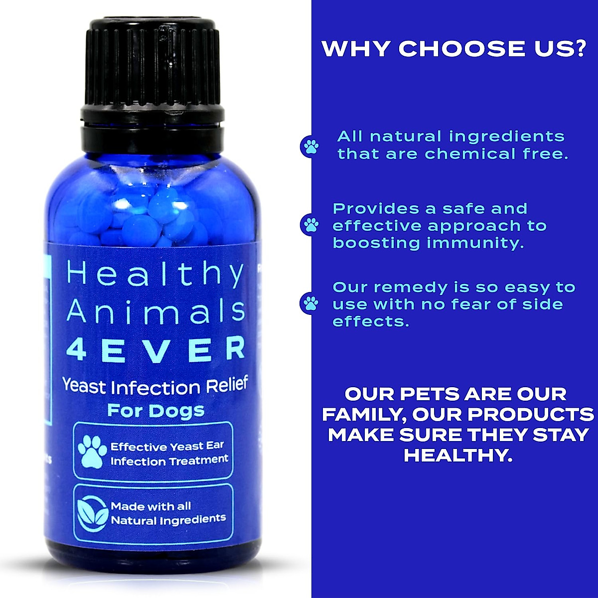 HealthyAnimals4Ever All-Natural Yeast Protection for Dogs - Effective Homeopathic Support for Yeast Infections - Preventive Care for Skin and Ear Health - 300 Dog Yeast Defense Tablets