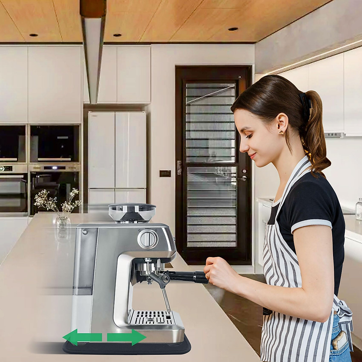 Appliance Sliding Mat for Kitchen Small Appliances, Coffee Maker Mat Mover for Countertops, Suitable for Kitchenaid Espresso, Air Fryer, Etc (Black)