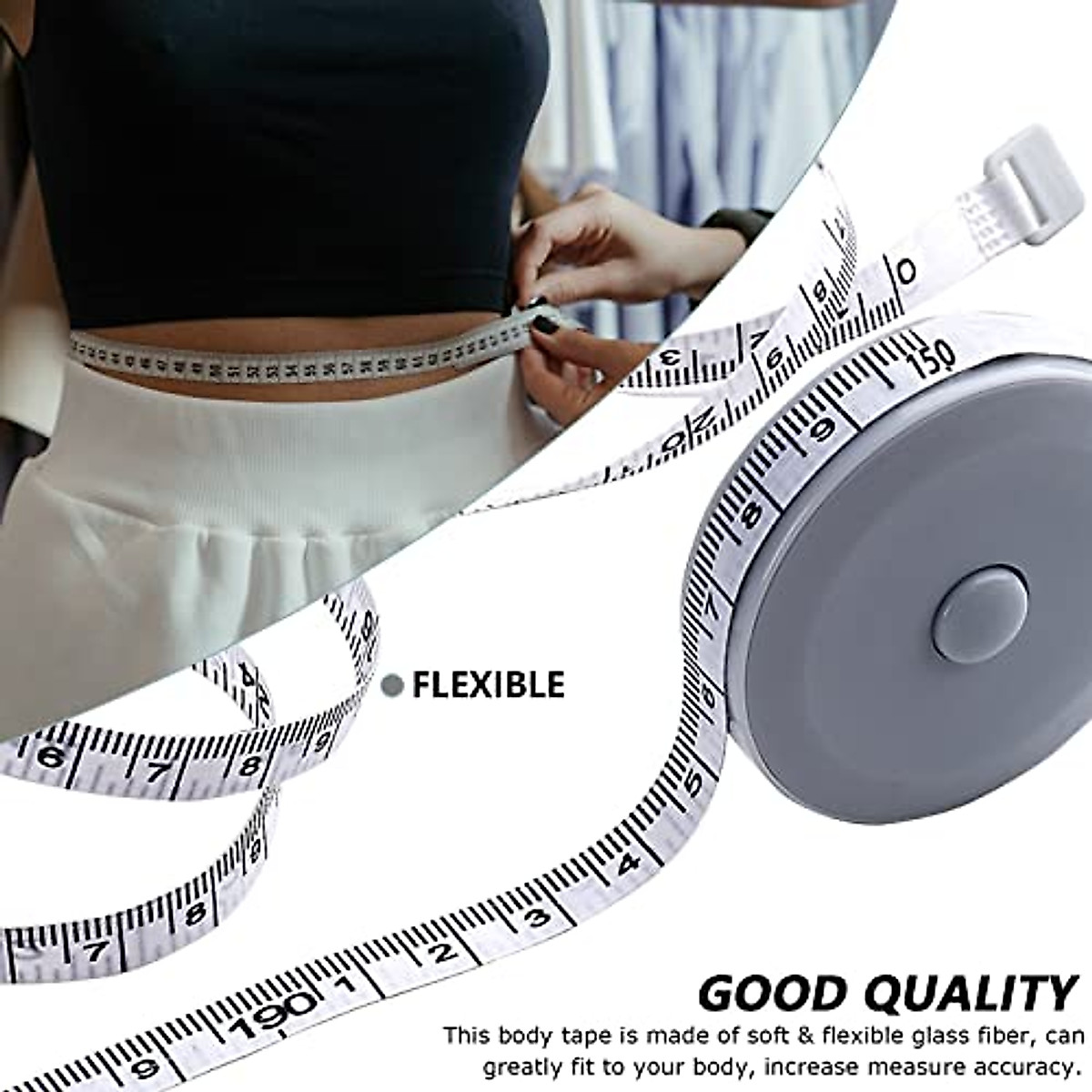 6 Packs Retractable Tape Measure + 2PCS Soft Boby Measuring Tape for Body Measurements(60-Inch), Premium Sewing Tape Double Scale Vinyl Ruler for Weight Loss Medical Tailor Fabric Cloth Knitting Craft