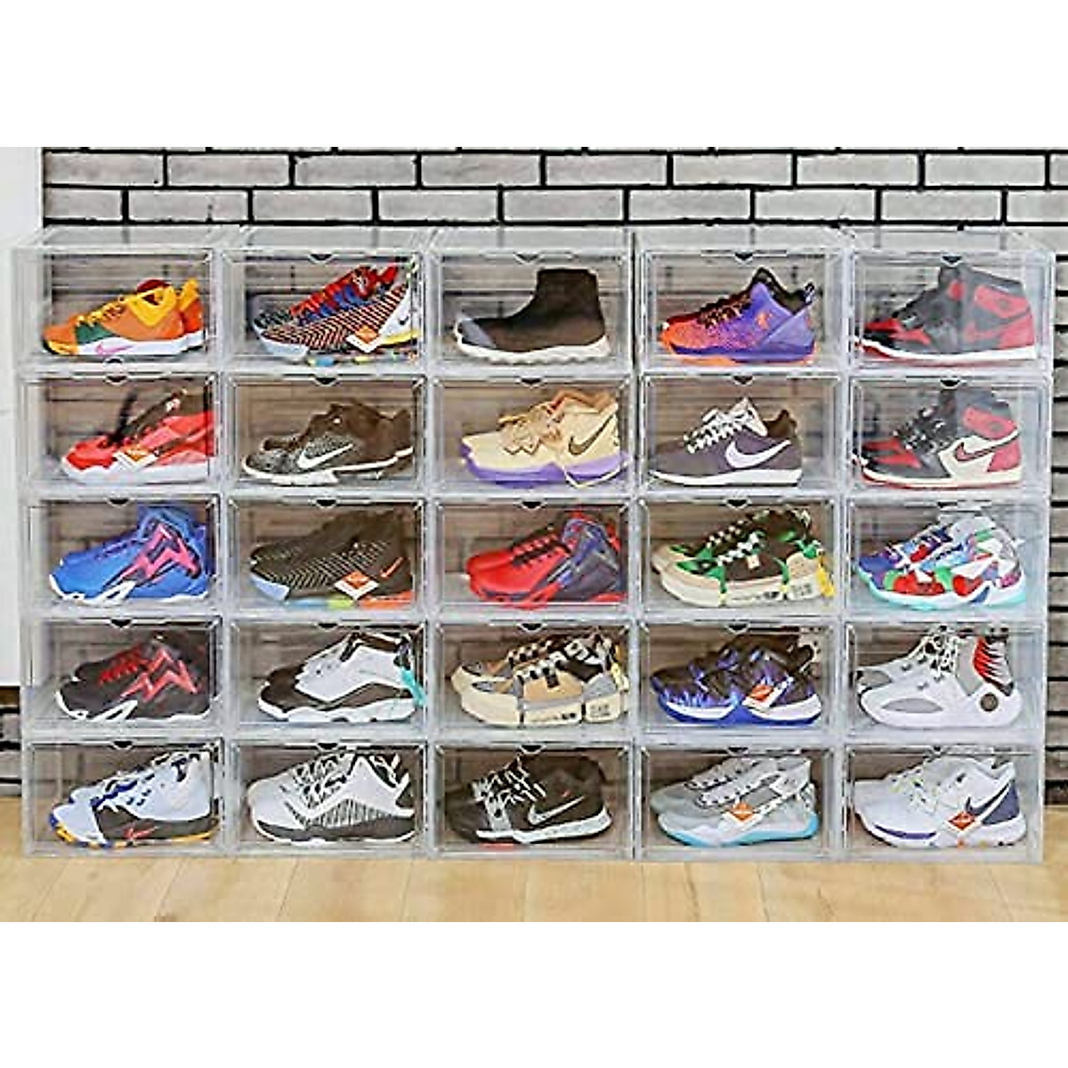 EZB - Magnetic Shoe Storage Box Drop Side/Front Sneaker Case Stackable Container XL (Crystal Clear, 2 Pack)