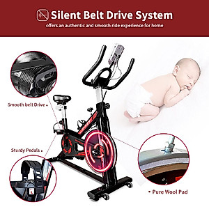 Exercise Bike Stationary Indoor Cycling Bike, Belt Drive with Heart Rate, Soft Adjustable Seat, 3 Modes Handlebar, Tablet Holder, 36LBs Flywheel Stable Quiet Smooth for Man Women Home Cardio Workout