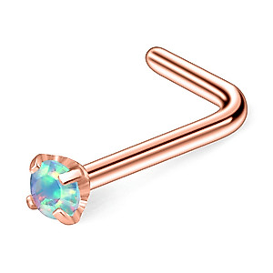 Ruifan 3PCS 20G Rose Gold Plated 316L Surgical Steel 2mm Mix Color Opal Nose Rings Studs L-Shape Body Piercing Jewelry