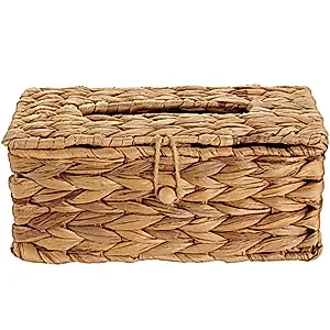 Tissue Box Cover, Rectangular Woven Tissue Box Holder, Water Hyacinth Rustic Decorative Facial Tissue Holder for Bathroom Living Room Bedroom Dresser Office Car (Rectangular)