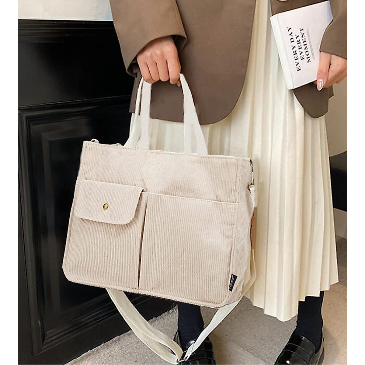 Niction Women's Corduroy Hobo Bag, Khaki, 13.38" x 4.72" x 10.23"