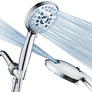 AquaCare High Pressure 8-mode Handheld Shower Head - Anti-clog Nozzles, Built-in Power Wash to Clean Tub, Tile & Pets, Extra Long 6 ft. Stainless Steel Hose, Wall & Overhead Brackets