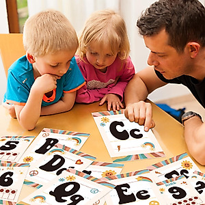 36Pcs Retro Classroom Alphabet Number Bulletin Board Set, Groovy ABC Alphabet Card and 0-9 Number Posters Decor with Glue Point for Preschool Kindergarten Classroom and Teachers Wall Decorations