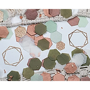 550 Pieces Boho Party Decor, Hexagon Confetti Party Decorations for Baby Shower, Bridal Shower, Birthday Sage Green, Copper