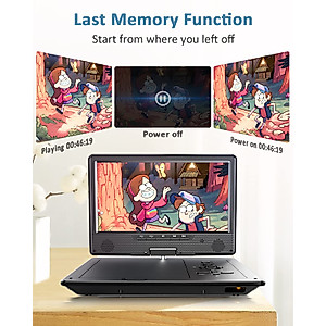 Arafuna 12.5" Portable DVD Player for Car, 10.5" HD Swivel Screen with Car Headrest Holder, 5-Hour Rechargeable Battery, Support USB/SD/Sync TV, Regions Free, Last Memory