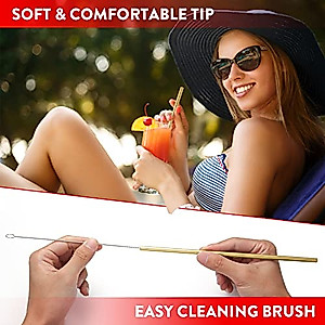 Gold Travel Utensils, Stainless Steel Knives Forks and Spoons Silverware Set, Portable Camping Utensils Set, Set of 7 Gold Utensils Set for School, Work, Camping, Hiking