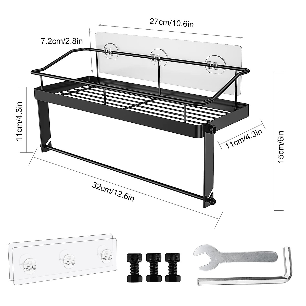 Adhesive Paper Towel Holder Shelf, 2-in-1 Wall Mounted Black Paper Towel Roll Rack Basket for Kitchen,Shower Bathroom & Balcony,Rustproof,No Drilling,SUS 304 Stainless Steel