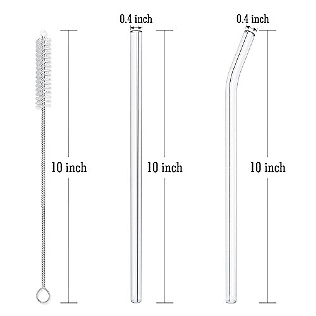 8 Pack Reusable Glass Drinking Straws - 10" x 10 mm - Smoothie Straws for Milkshakes, Frozen Drinks, Smoothies, Bubble Tea - Environmentally Friendly
