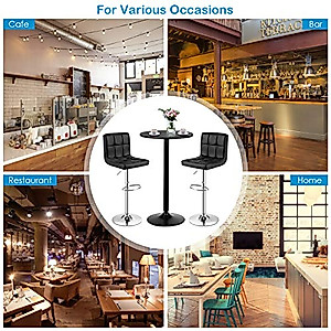 COSTWAY 3-Piece Bar Table Set, Round Cocktail Table and PU Leather Adjustable Swivel Chairs, Modern Counter Height Table Set with 2 Bar Stool for Kitchen, Office (Black)