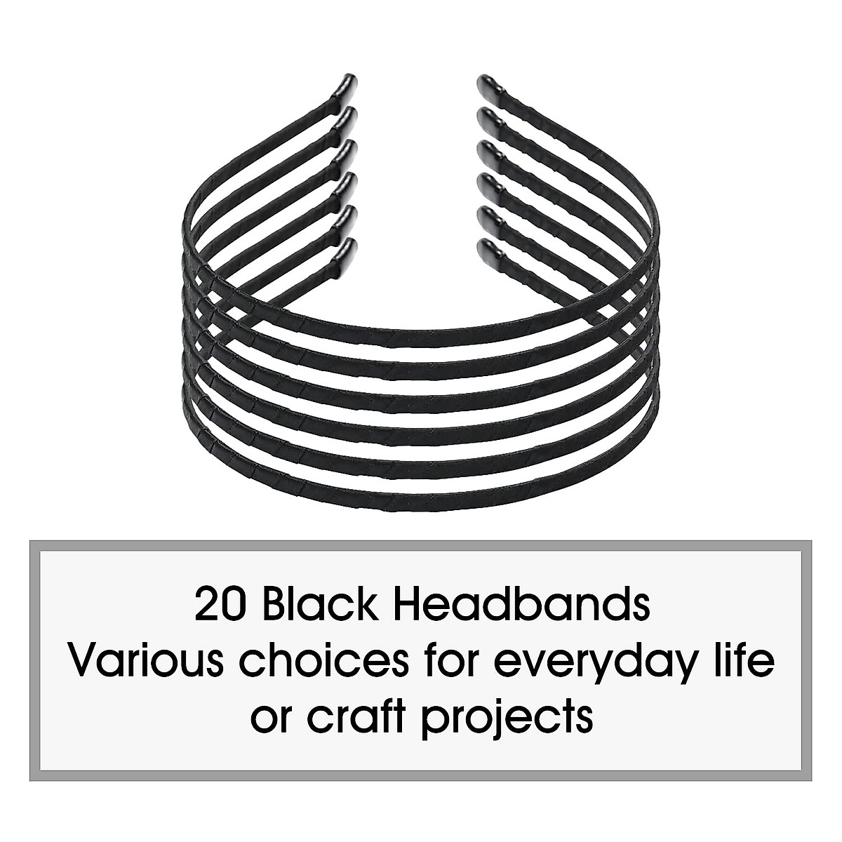 Lawie 20 Pack Black Satin Cloth Fabric Covered Thin Slim Hard Metal Headband 0.5CM Plain Wire Hair band Elastic Skinny Hair Hoop Holder Tiara Crown Base for Women Men Crafting DIY Accessories
