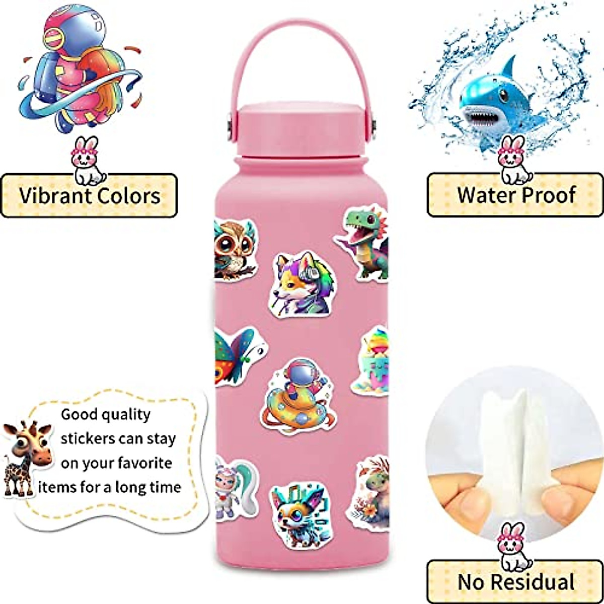 200 pcs Cute Animal vsco Vinyl Stickers, Kawaii Stickers for Girls, Cool Stickers for Boys, Sticker for Water Bottles, hydroflask, Laptop, Skateboard, Birthday Gifts for Kids, Girls, Boys, Teens