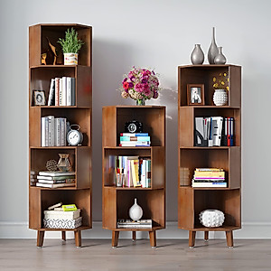 WILK 4-Tier Cube Corner Bookshelf Bamboo Corner Bookcase, Brown, 2.8(L) x 14.5(W) x 54(H)