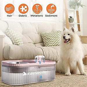 Easterville Cat Water Fountain, Ultra Quiet Water Fountain for Cats Inside with 3 Filters, Pet Water Fountain, 3L/101oz Automatic Cat Fountain Cat Water Dispenser & Stainless Steel Bowl