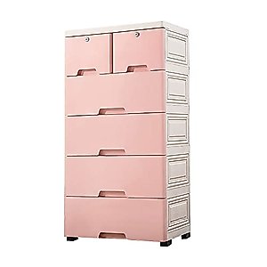 Pink Plastic Storage Cabinet with 6 Drawers and Lock, Wheels, and Large Capacity - Ideal for Small Spaces, Easy to Assemble and Clean - Perfect for Bedroom, Nursery, and Playroom Organization