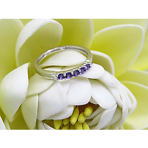 Dazzlingrock Collection Round Amethyst Five Stone Ladies Anniversary Stackable Matching Wedding Band | 10K White Gold, Size 8