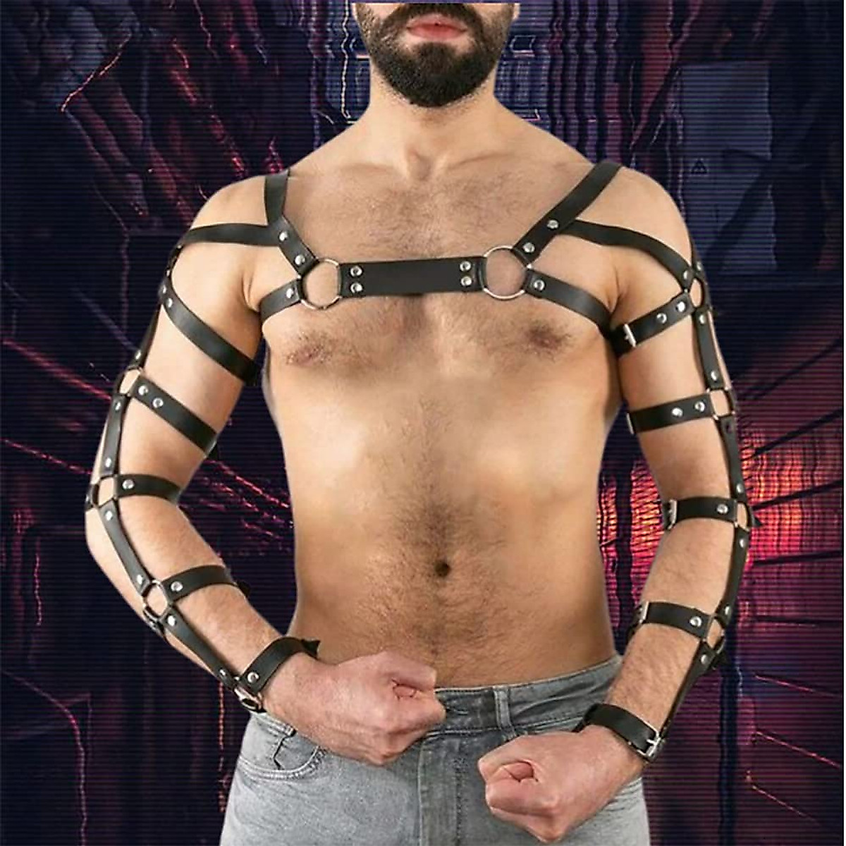 MEACOBRY Harness for Men Punk Adjustable Leather Chest Harness Belt Clubwear
