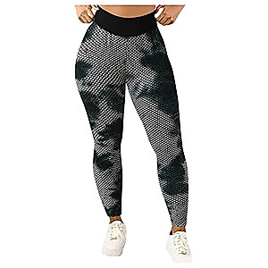 Bblulu Women's High Waist Yoga Pants Tie-Dyed Tummy Control Active Ruched Butt Lifting Stretchy Leggings Textured Booty Tight