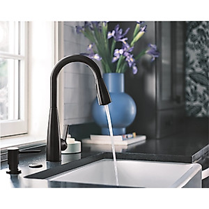 Moen Haelyn Matte Black Single-Handle Pull-Down Sprayer Kitchen Faucet Featuring Power Boost for a Faster Clean, Soap Dispenser Included, 87627BL