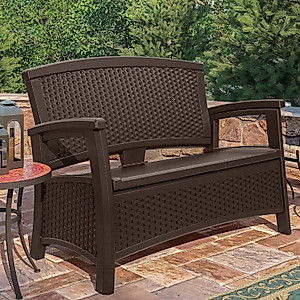 Suncast Elements Resin Wicker Design Loveseat with Storage Area, Java (2 Pack)
