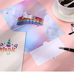 BIRDDIE Unicorn Rainbow 3D Popup Greeting Card With Blank Note Card for Girls, Boys Men and Women All Ages, Thank You Greeting Card with Note Envelope Included (Unicorn)
