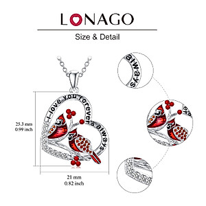 LONAGO Red Cardinal Necklace Sterling Silver Two Cardinals Heart Necklace Present for Women