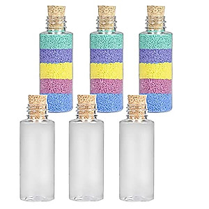 Clear Plastic Sand Art Bottles with Cork Stoppers, 2 Oz Cork Bottle, Plastic Jars with Cork, Mini Vial Potion Bottles for DIY Arts & Crafts, Party Favors, Wish & Message in a Bottle (6-Pack)