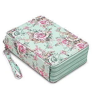 BTSKY Colored Pencil Case- 200 Slots Pencil Holder Pen Bag Large Capacity Pencil Organizer with Handle Strap Handy Colored Pencil Box with Printing Pattern Rose