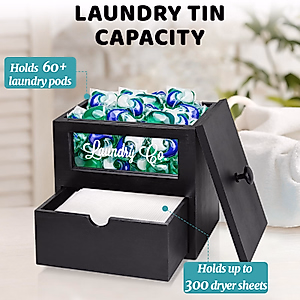 Dryer Sheet Holder with Drawer and Lid, Wood Dryer Sheet Dispenser and Laundry Pods Container for Laundry Room Organization and Storage, Laundry Pod Holder Wall Mount for Laundry Room Decor (Black)