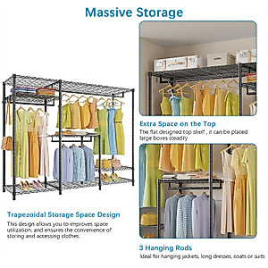 VIPEK V3 Clothes Rack, Heavy Duty Garment Rack with Adjustable Shelves & Hang Rods & Side Hooks, Portable Closet Systems Freestanding Metal Clothing Rack for Hanging Clothes, Max Load 950lbs, Black