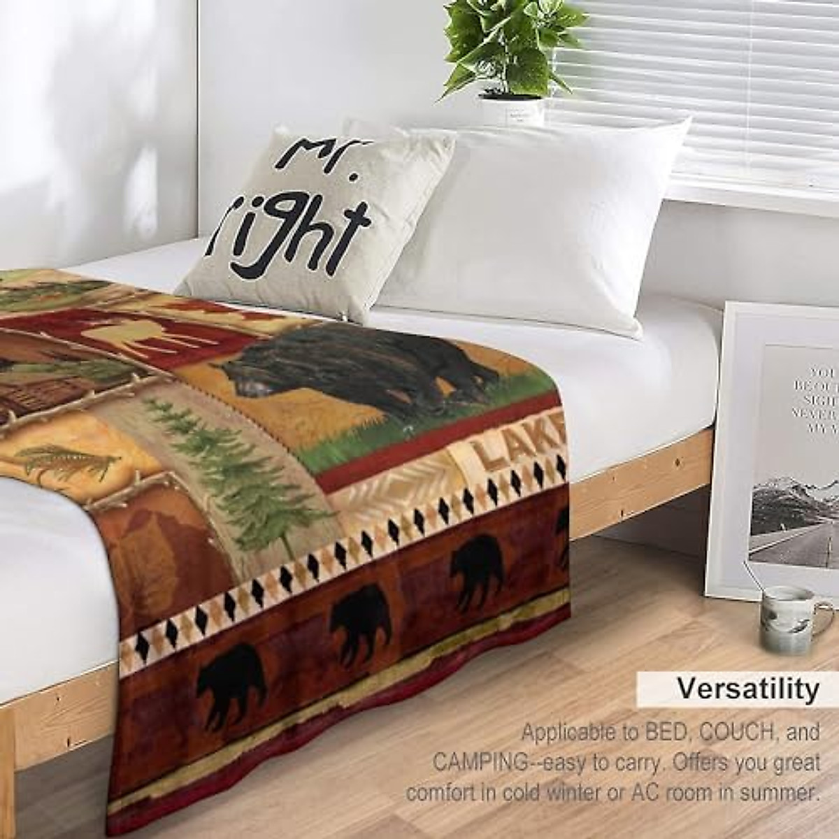 Blanket Retro Bear Moose Deer Throw Blankets,Ultra Soft Fleece Blanket Cozy Bed Blankets,Sherpa Rustic Cabin Throw Blanket,Home Decor Blankets Gifts for Men Women Kids Christmas Birthday(40x50 in)