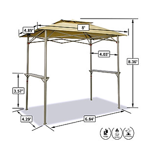 CROWN SHADES Grill Gazebo 8 x 5 Double Tiered Outdoor BBQ Gazebo Canopy with Two Handy Shelves (Beige)