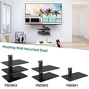 PERLESMITH Floating AV Shelf Double Wall Mount TV Shelf - Holds up to 17.6lbs - DVD DVR Component Shelf - Perfect for Xbox, Projector, WiFi Router, Game Console and Cable Box, PSDSK2