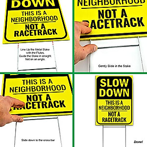 Bigtime 2 X Slow Down Sign 16" x 12" - Double-Sided Kids At Play Signs with Metal H-Stake for Neighborhoods - Durable & Funny Slow Man Sign for Ensuring Child Safety - Thoughtful Gift Idea