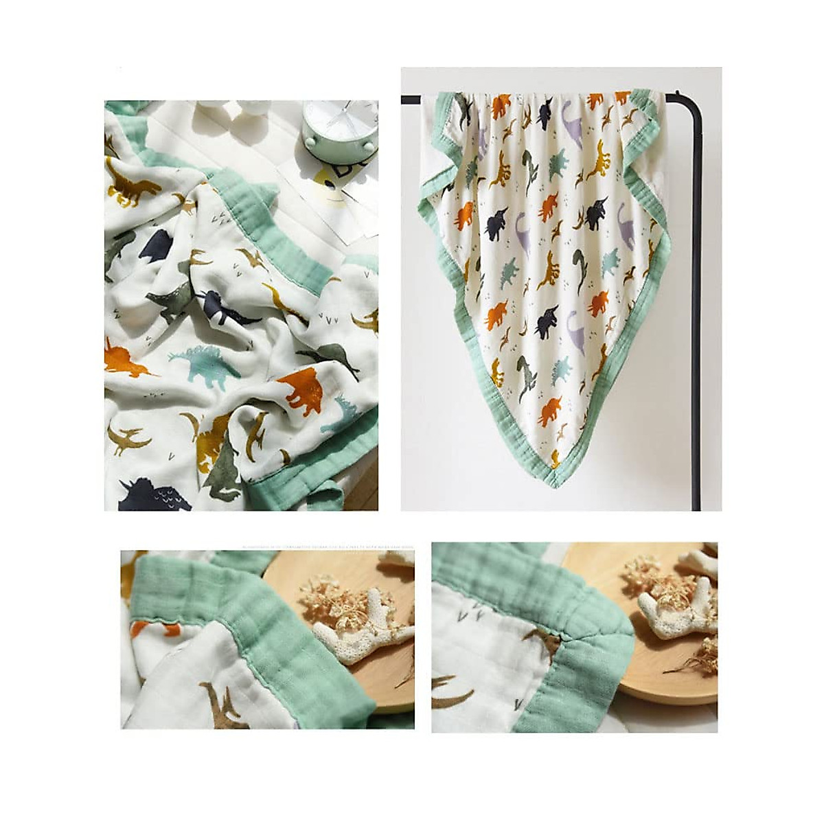 Little Jump Dinosaur Muslin Blanket Baby Quilt - Silky Soft and Breathable Crib Blanket for Daycare - Large 47" x 47" - 2 Layers Toddler Summer Blankets for Boys (Dinosaur)