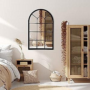 HQiJun Wall Mirror Window Decorative Mirrors Arched Farmhouse for Living Room Bedroom Entryway Bathroom Vanity (19.7” x31.5” x0.9”)