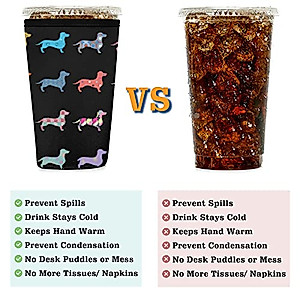 Funny Dachshund Dog Reusable Iced Coffee Sleeve, Decorative Dogs Insulator Sleeve for Cold Drinks Beverages Neoprene Cup Holder for Cold Drink Cups-(26-28oz)