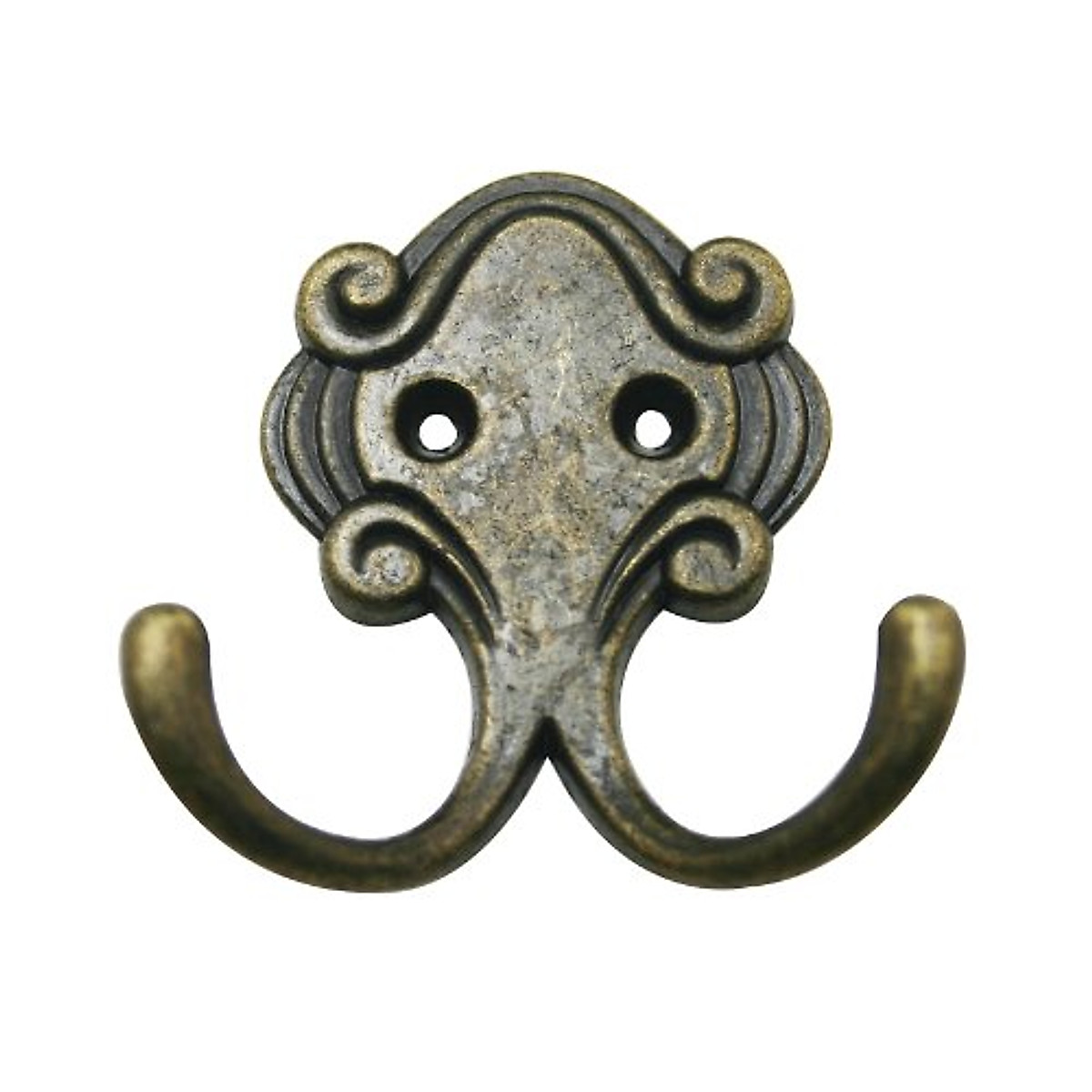 Amanaote Metal Antique Brass Hardware Double Prong Robe Hook Clothes Hanger with Screws(Pack of 6)