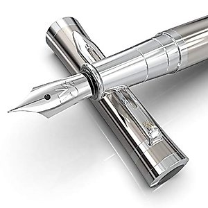 Wordsworth & Black Fountain Pen Set, Medium Nib, Includes 24 Ink Cartridges and Ink Refill Converter, Gift Case, Journaling, Calligraphy, Smooth Writing Pens [Silver Chrome] Perfect for Men and Women