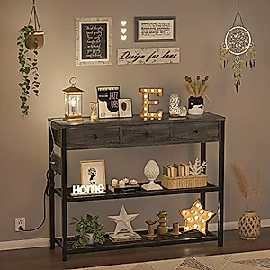 Ecoprsio 47'' Entryway Table with Outlets and USB Ports, Console Table with 3 Drawers, Sofa Table Narrow Long with Storage Shelves for Living Room, Couch, Hallway, Foyer, Kitchen Counter, Grey