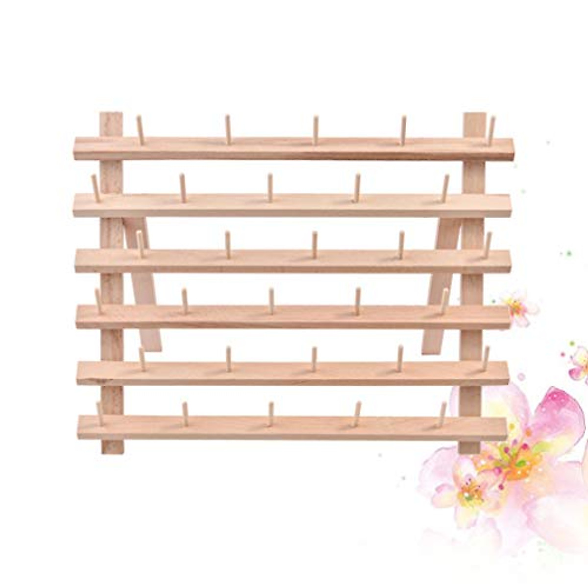 Exceart Thread Storage Rack 30 Spool Cone Foldable Wood Thread Rack Stand Embroidery Machine Holds DIY Bobbin Thread Organizer for Embroidery Craft Sewing Thread Stand Holder