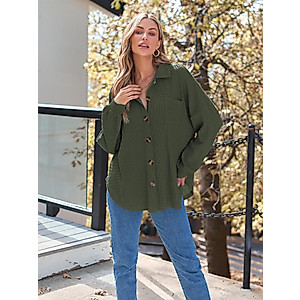 AUTOMET Womens Fall Cothes 2025 Fashion Country Concert Outfits Waffle Knit Shackets Corduroy Jackets Button Down Shirts Tops ArmyGreen L