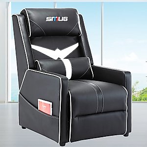 Gaming Recliner Gamer Chair for Adults - PU Leather Gaming Sofa Comfortable Movie Theater Chairs Ergonomic Single Couch for Living Game Room - White